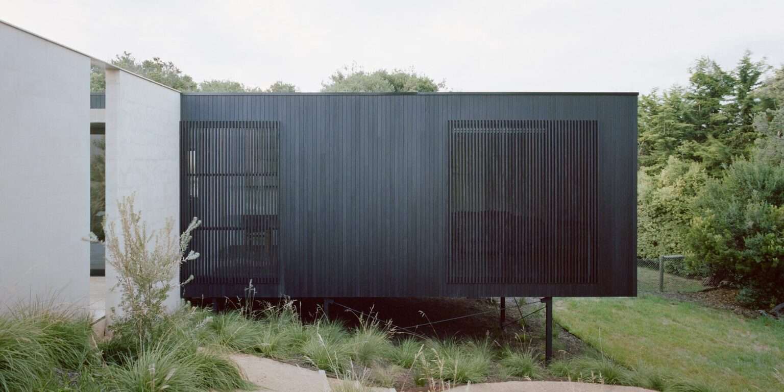 masonry blade walls & a floating timber volume compose ‘peninsula house ...